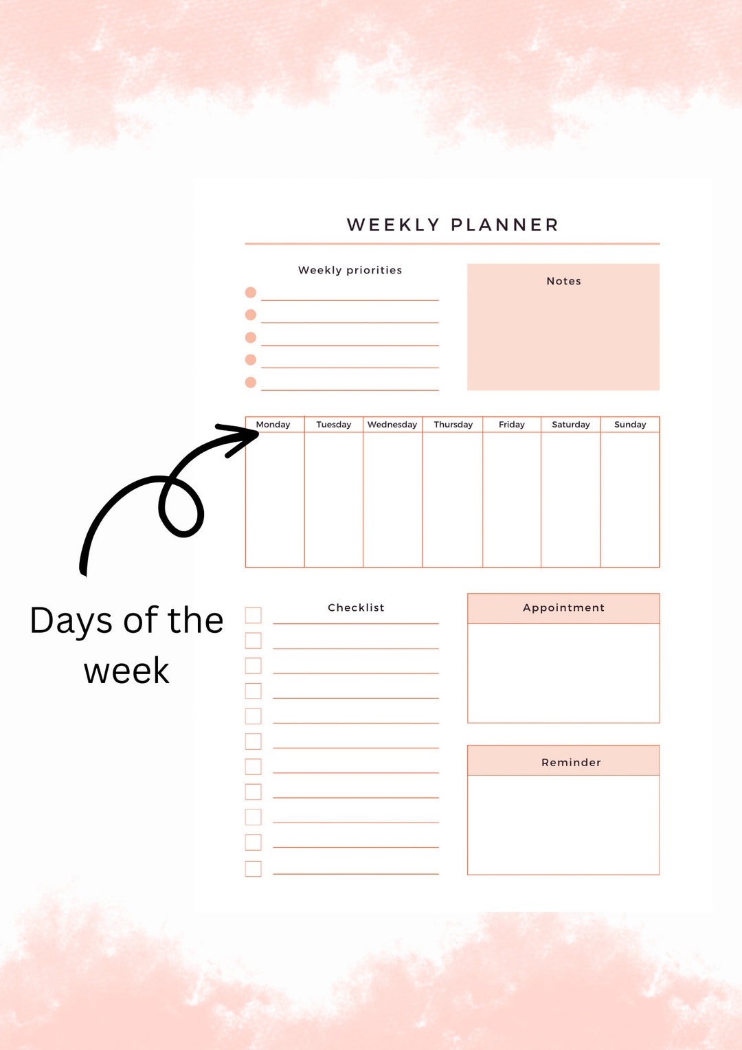 Weekly Planner Printable Digital Pdf File - Etsy