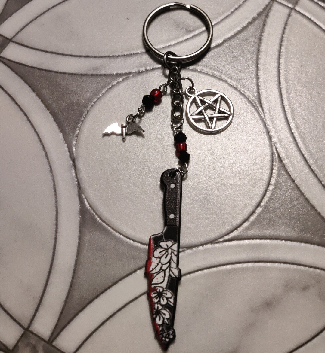 Gothic Keychain Vampire Keychain Horror Keychain Knife Blood Bats Emo ...