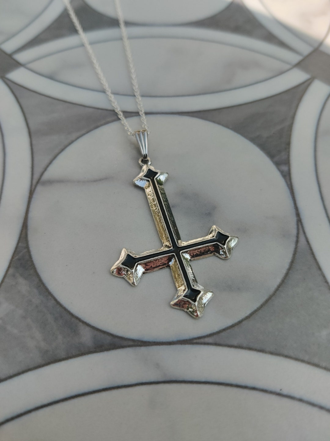 Goth Cross Necklace Black Cross Necklace Silver Goth Charm Necklace Red ...