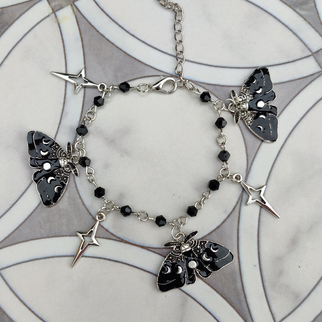 Goth Moth Bracelet Goth Jewelry Charm Bracelet Whimsigoth Bracelet - Etsy
