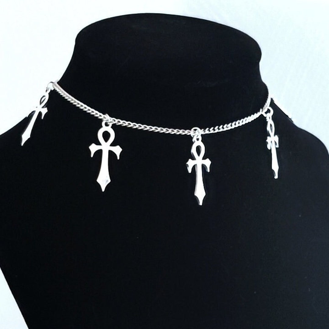 Goth Choker Chain Choker Goth Ankh Cross Necklace Choker Handmade ...