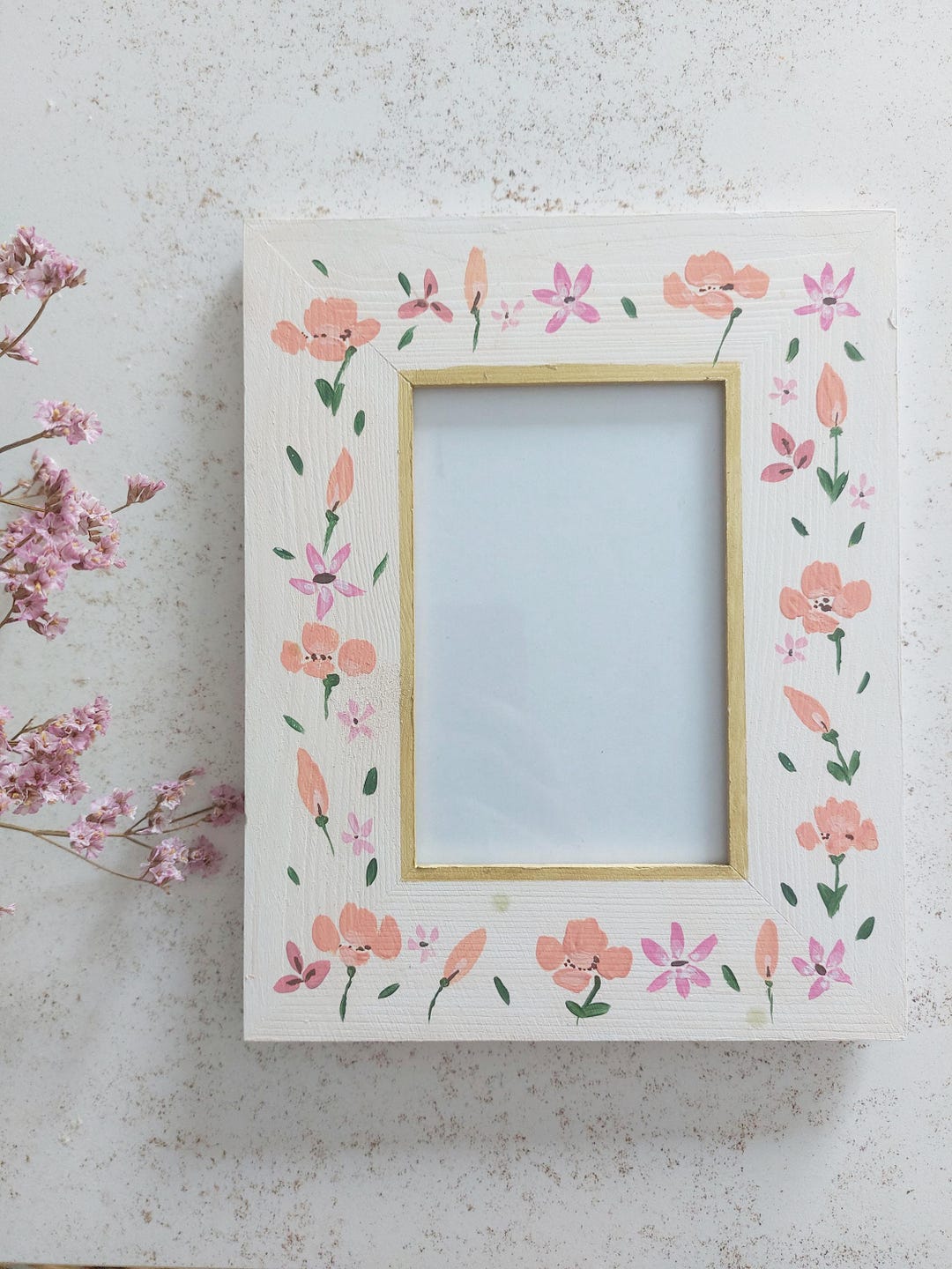 Hand Painted Floral Gold Photo Frame: Boho Home Decor - Etsy
