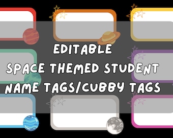 Classroom Name Tags Label Editable Cubby Name Tags Planet Themed ...