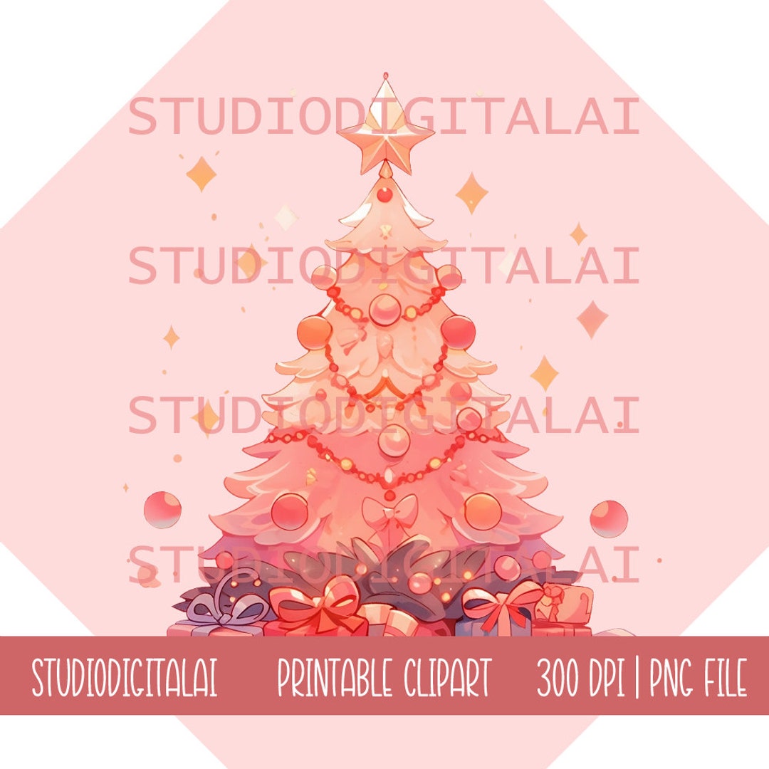 Vintage Christmas Tree Clipart Wallart PNG INSTANT DOWNLOAD Commercial ...