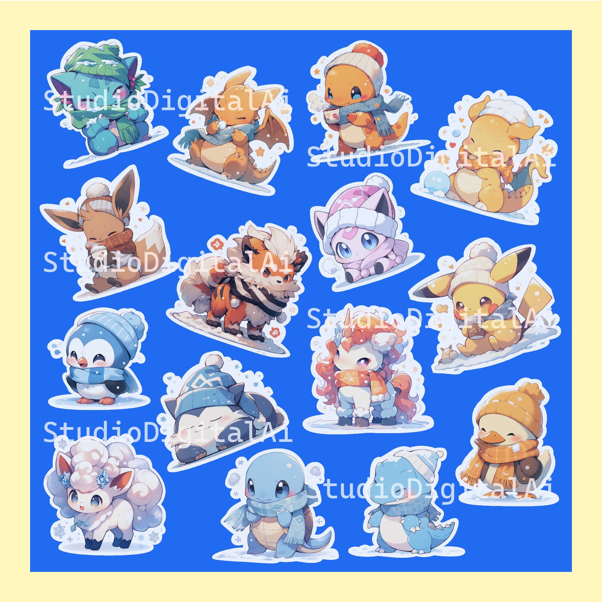 PKM Christmas Characters Digital Stickers Printable PNG INSTANT ...