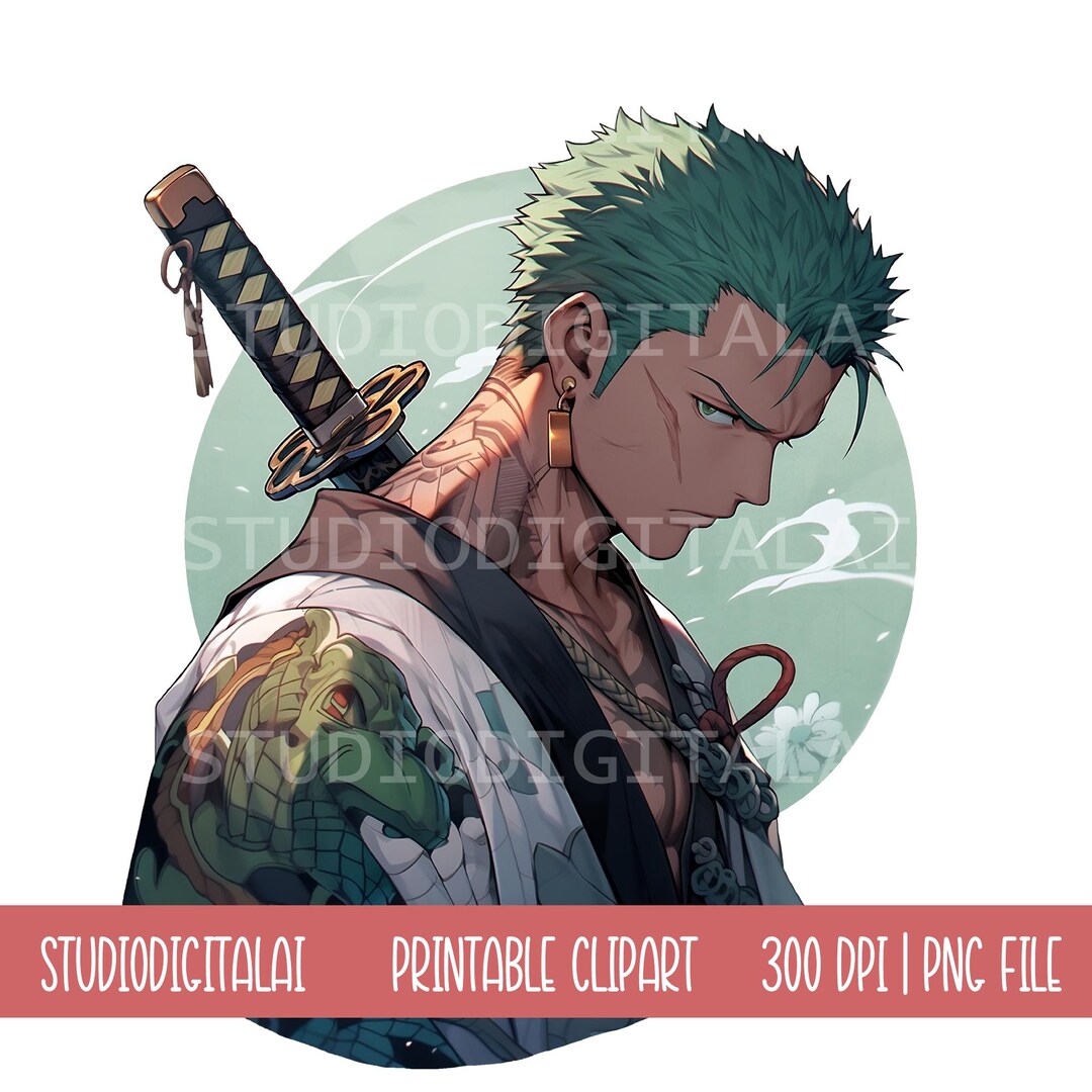 Green Hair Swordsman Vintage Clipart PNG File INSTANT DOWNLOAD ...