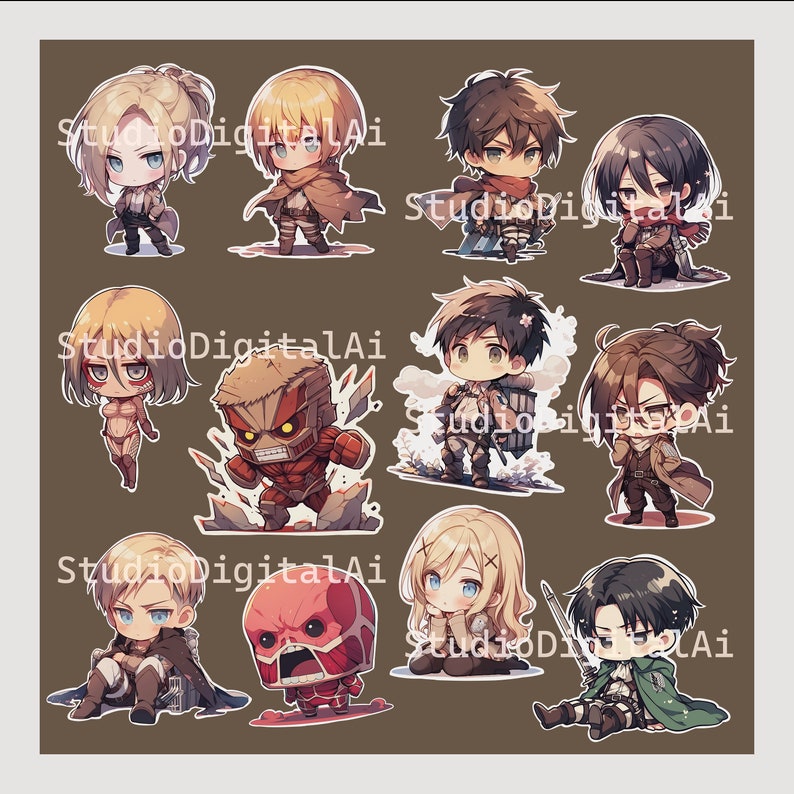 Digital Stickers ATTACK on Titan Cute Kawaii Printables PNG INSTANT ...
