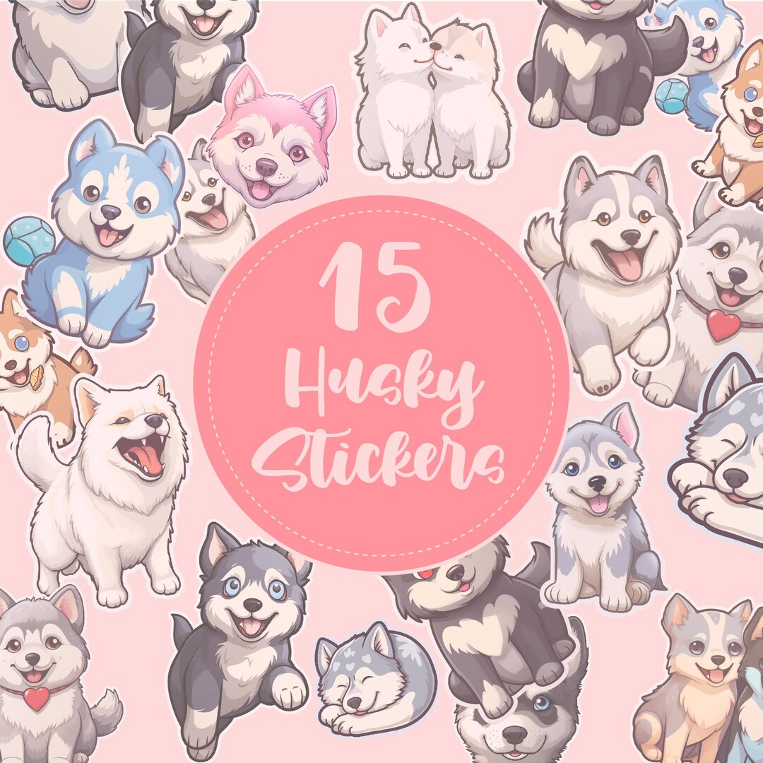 Cute Animal Husky Dog Digital Stickers | Animals Stickers | Pre-cropped ...