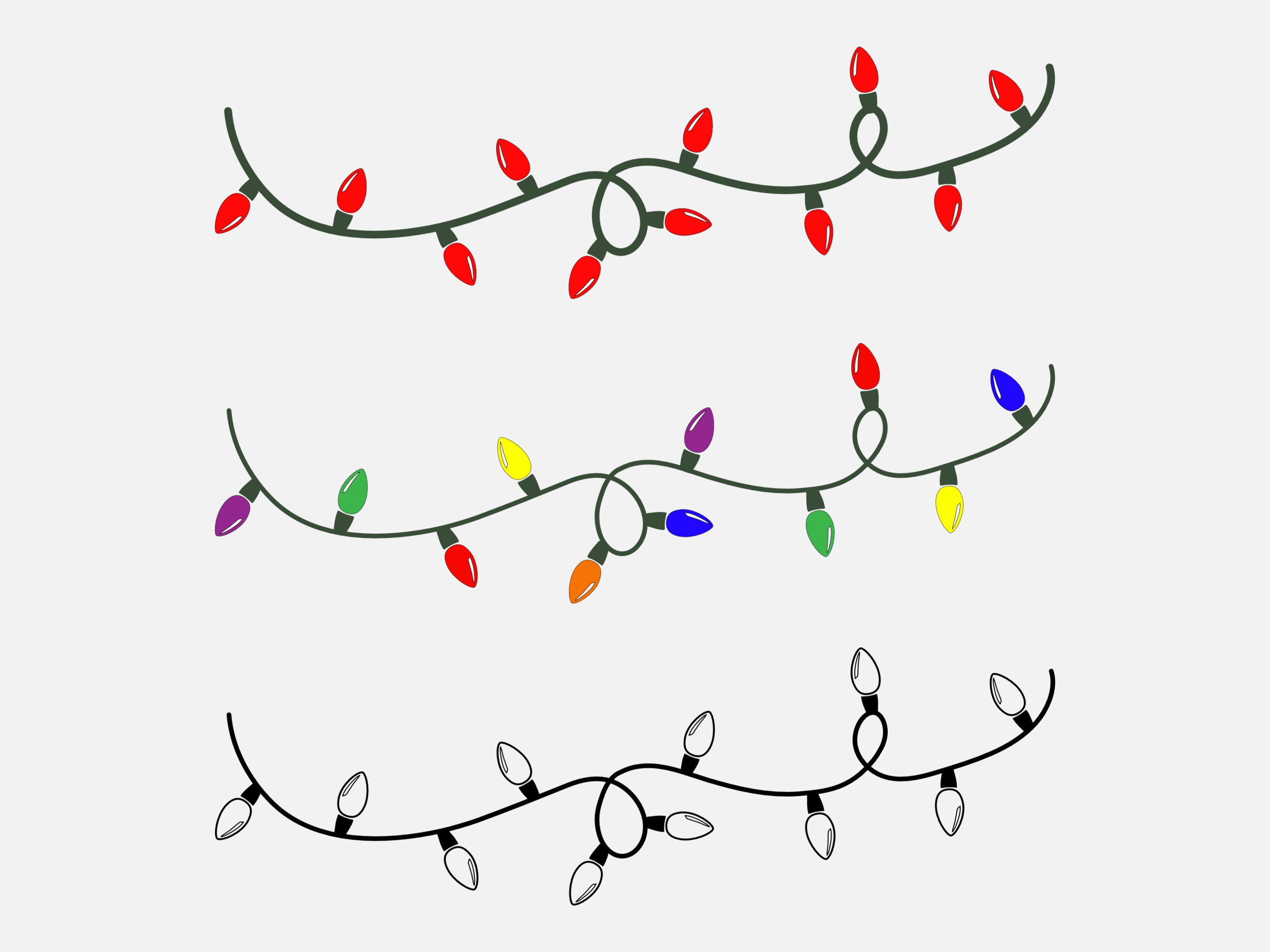 Christmas Clipart: String of Holiday Lights, Outline and Silhouette ...