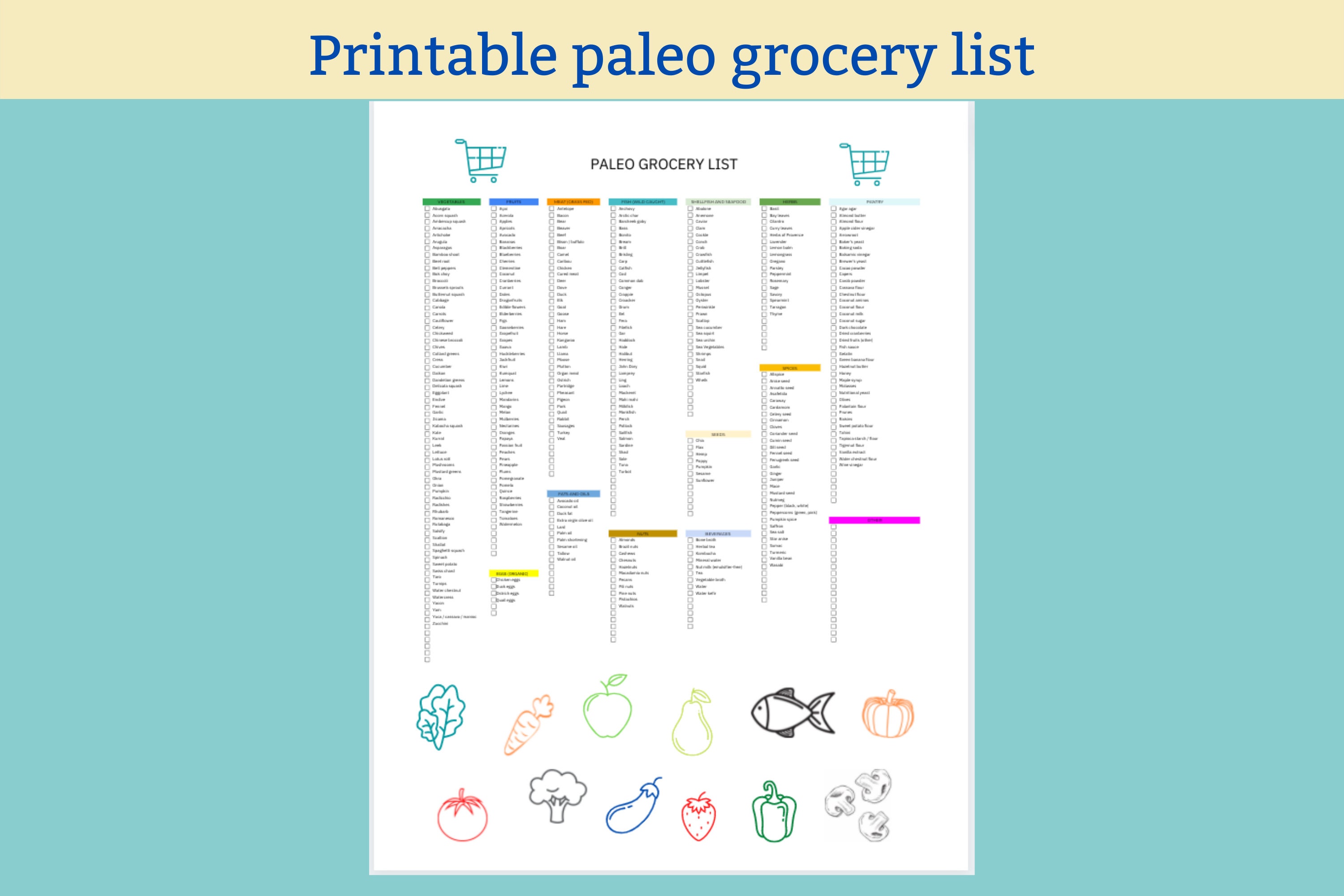 Paleo Grocery List Printable Paleo Diet Grocery Checklist | Etsy Canada