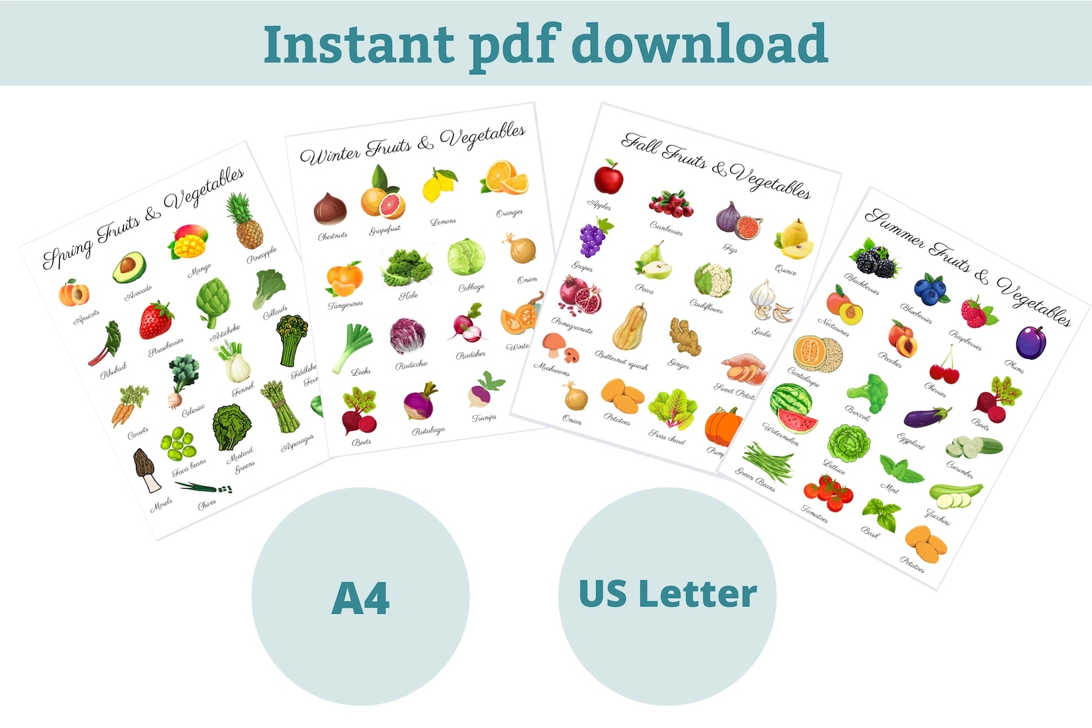 Seasonal Vegetable and Fruit List Printable | Printable Wall Art ...