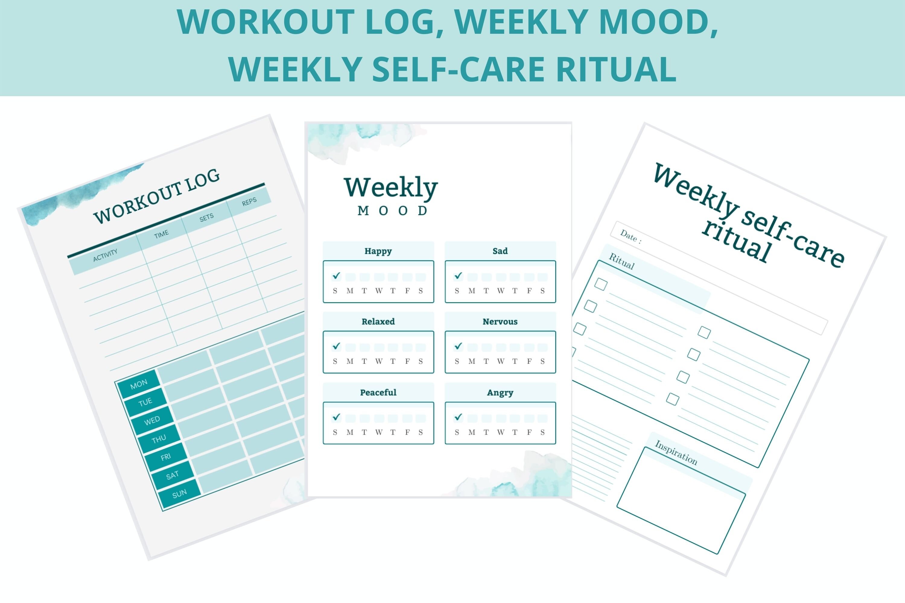 Printable Undated Weekly Health Journal and Self Care Planner Food ...