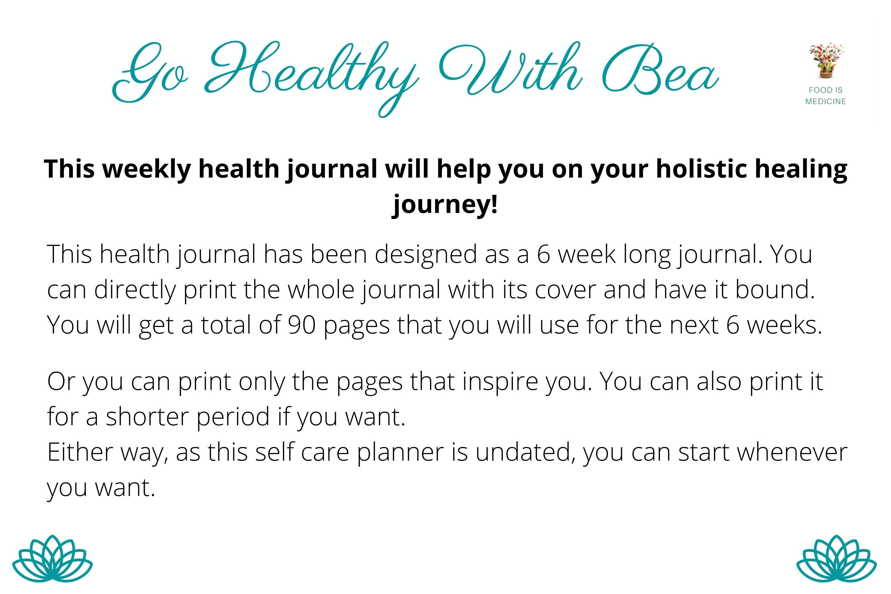 Printable Undated Weekly Health Journal and Self Care Planner Food ...