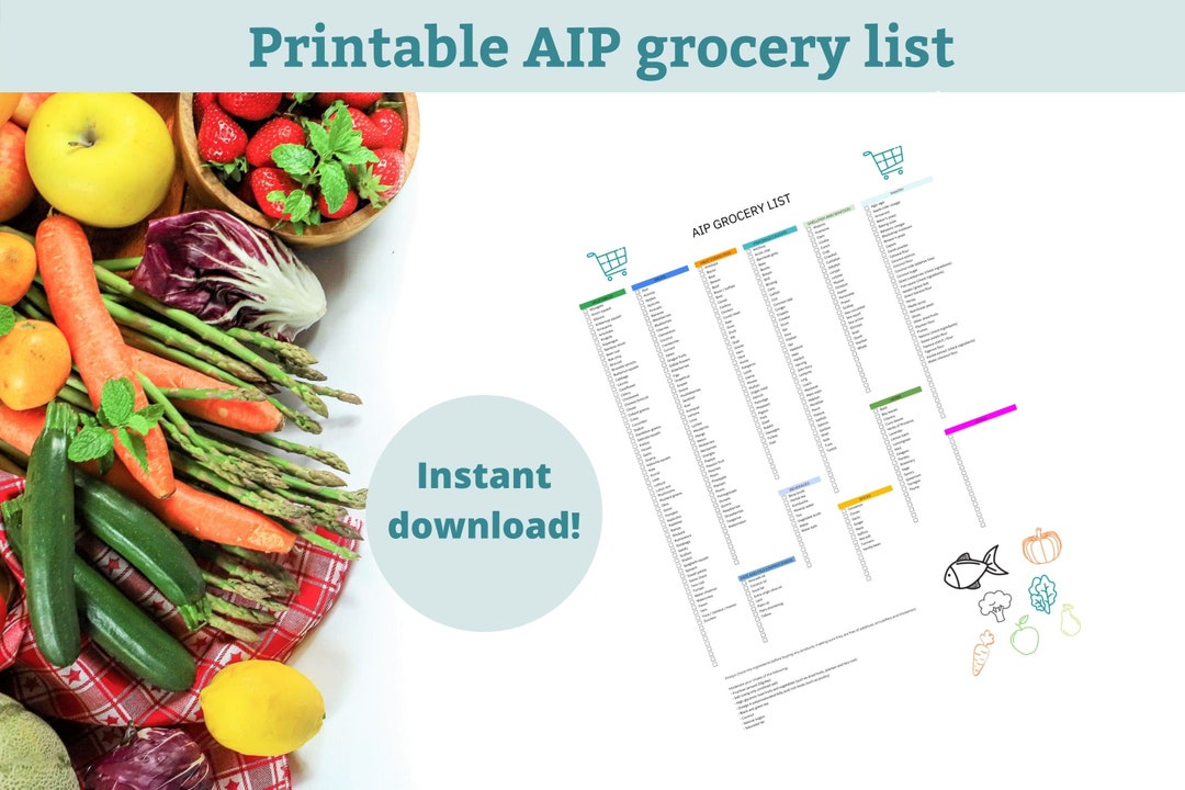 AIP Food List Printable Paleo Autoimmune Protocol Grocery Checklist Pdf ...