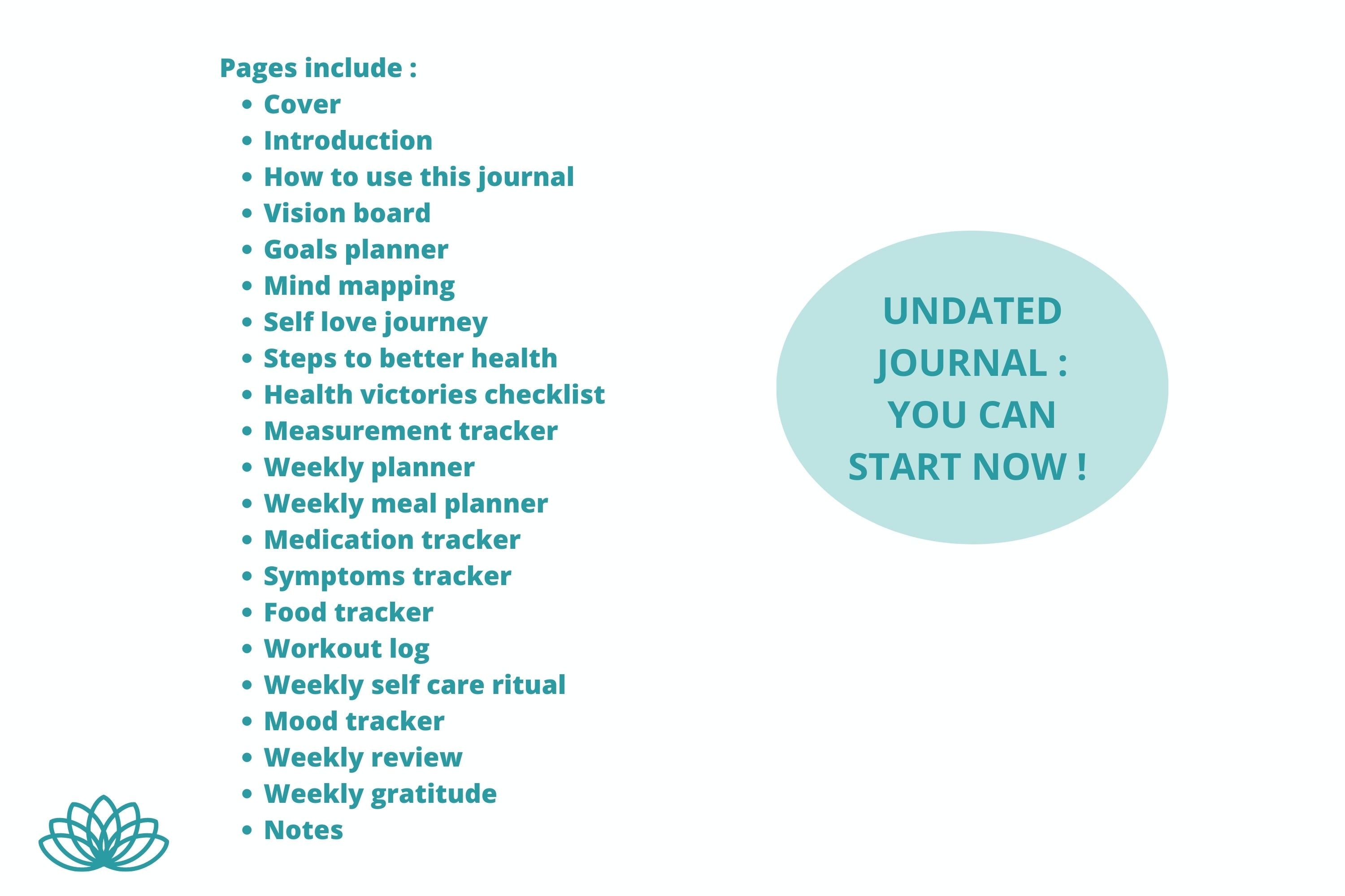 Printable Undated Weekly Health Journal and Self Care Planner Food ...