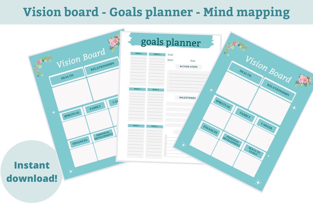 Printable Vision Board Template | Goals Planner Template | Mind Mapping ...