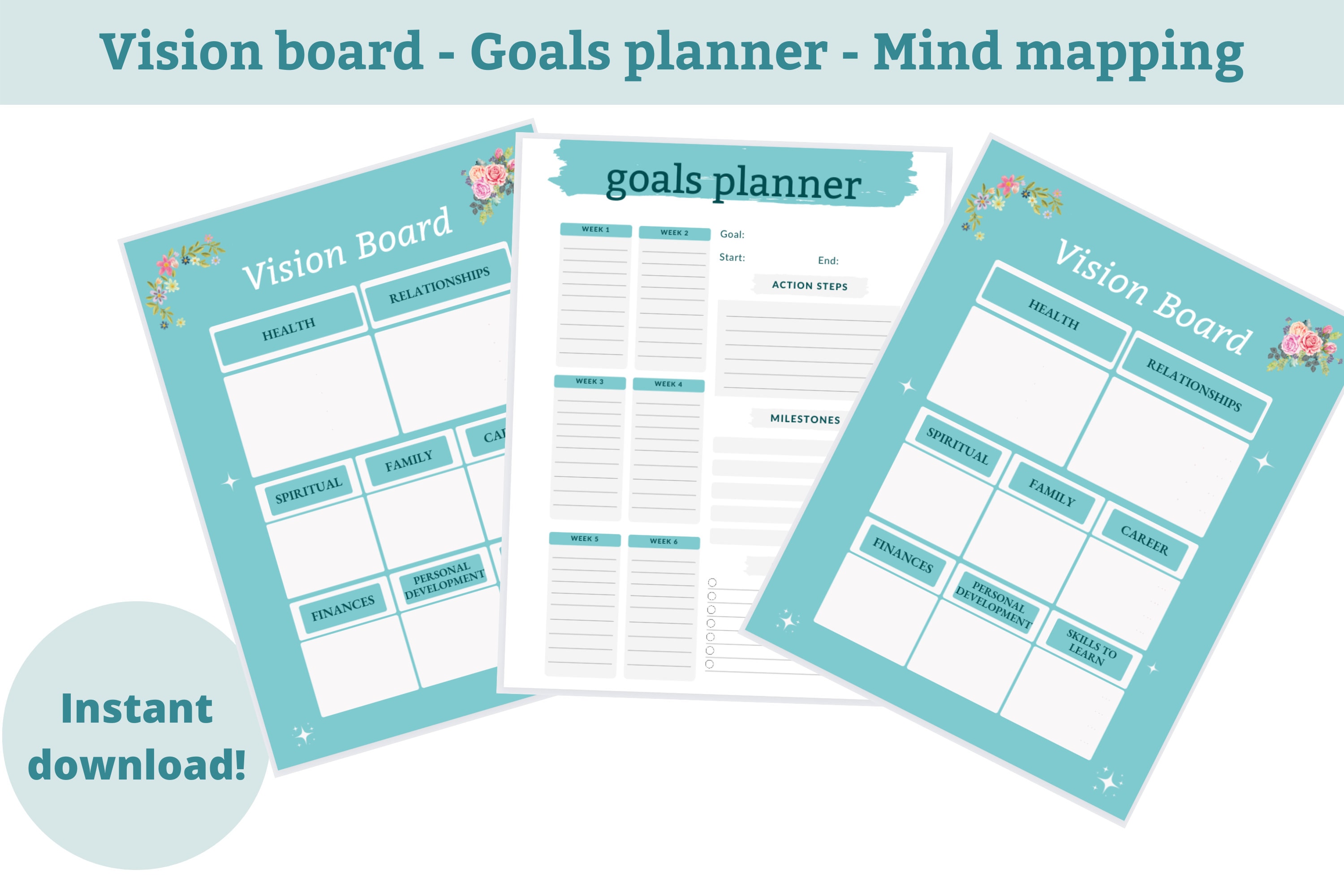 Printable Vision Board Template Goals Planner Template Mind Mapping ...