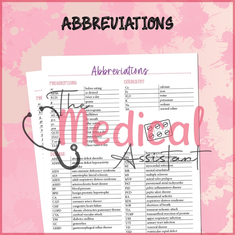 Medical Abbreviations / Prescription/chemistry/disease/cma - Etsy