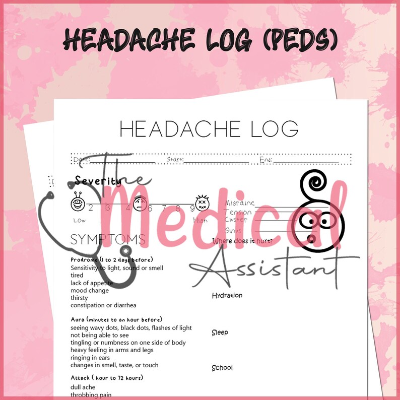 Headache Log / Pediatric Headache Log/ Migraine Log Kids/ Headache ...