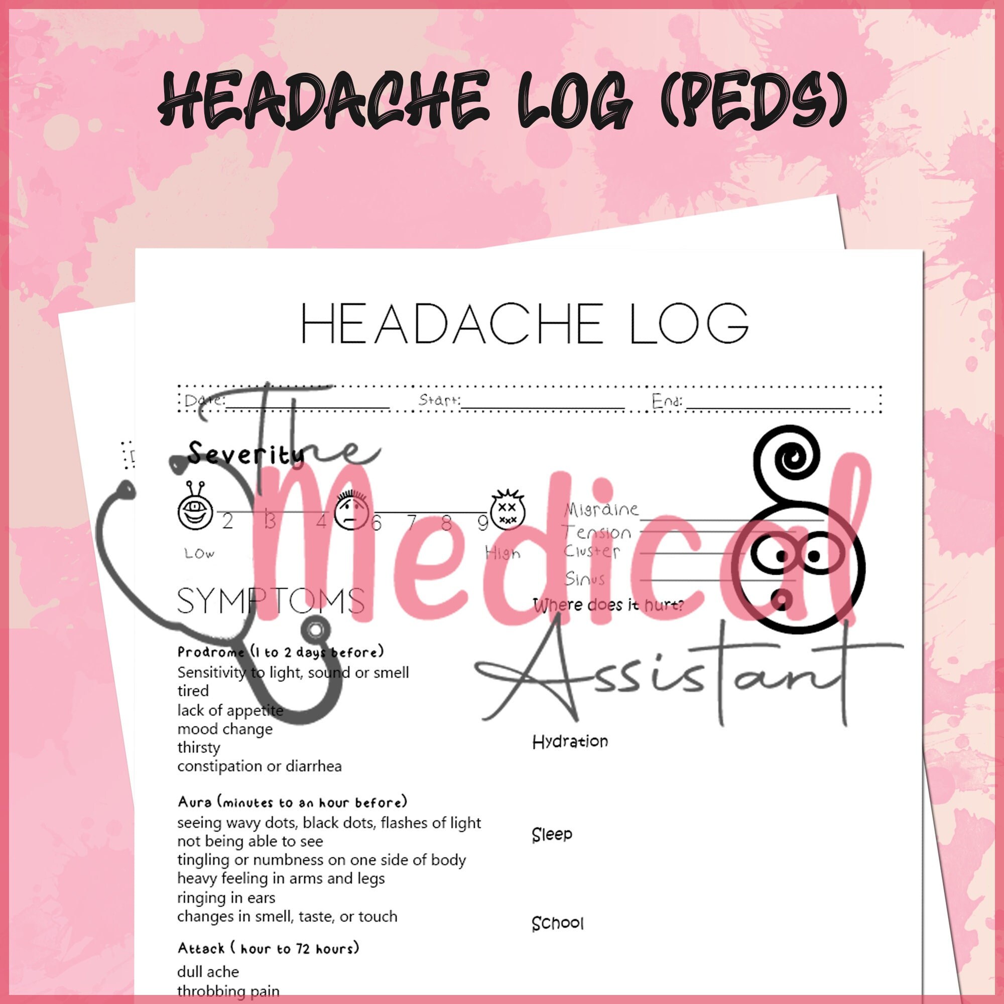 Headache Log / Pediatric Headache Log/ Migraine Log Kids/ Headache ...