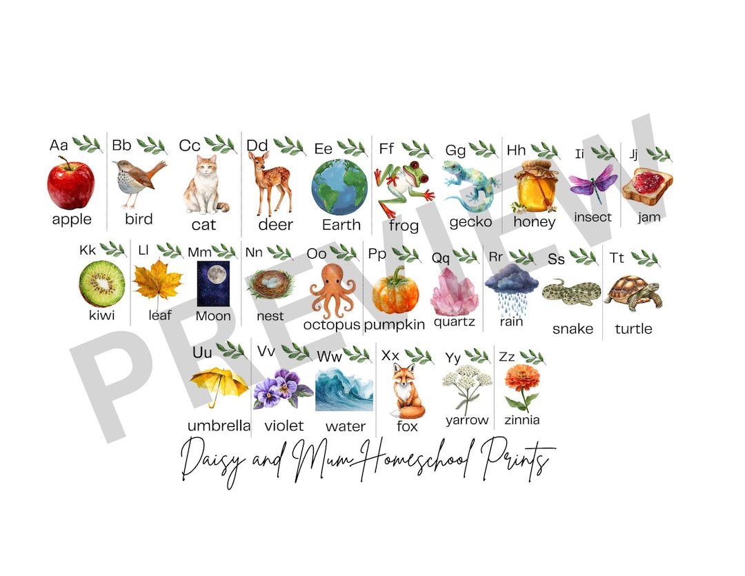 Nature Themed Alphabet for Homeschool or Classroom. Alphabet With ...