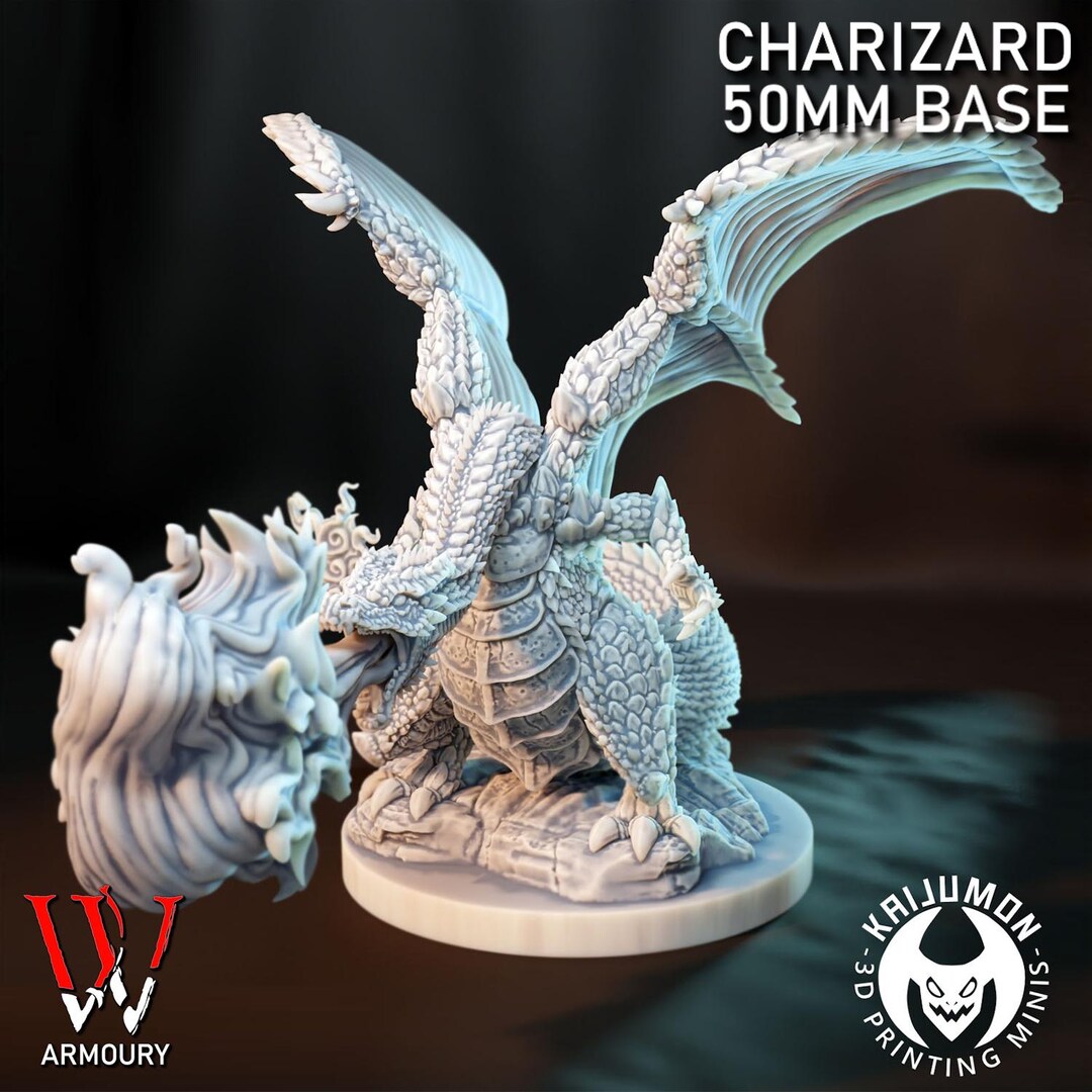 Kaijumon Charlizard Attack 50mm Base Resin Wargaming Model - Etsy