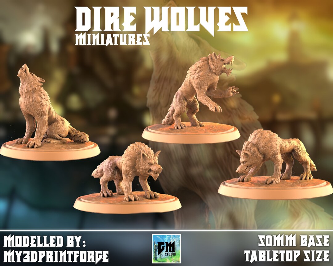 Dire Wolves Miniatures 50mm Base My3dprintforge Tabletop Dungeons and ...