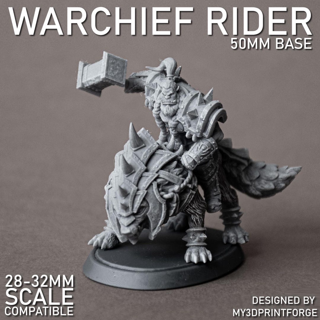 Warchief Rider | 3D Printed Orc Hero on Beast Mount for 28–32mm Fantasy Wargames & Tabletop Rpgs ...