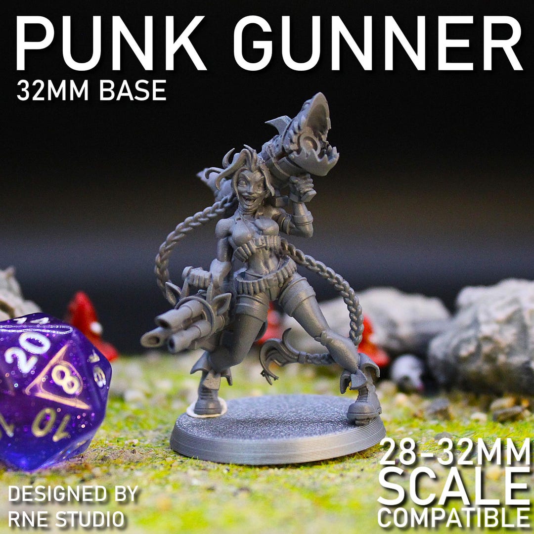 Punk Gunner | 3D Printed Chaotic Miniature Girl | 28–32mm Resin Model ...