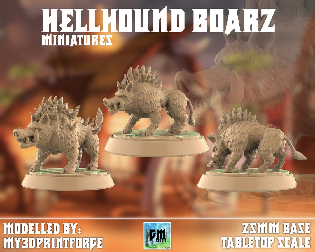 Hellhound Boars Miniatures 25mm Base My3dprintforge Tabletop Dungeons ...