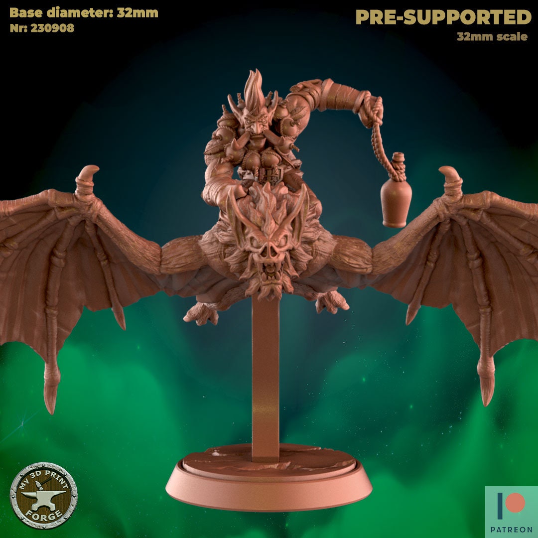 Troll Bat Rider Miniatures 32mm Base My3dprintforge - Etsy