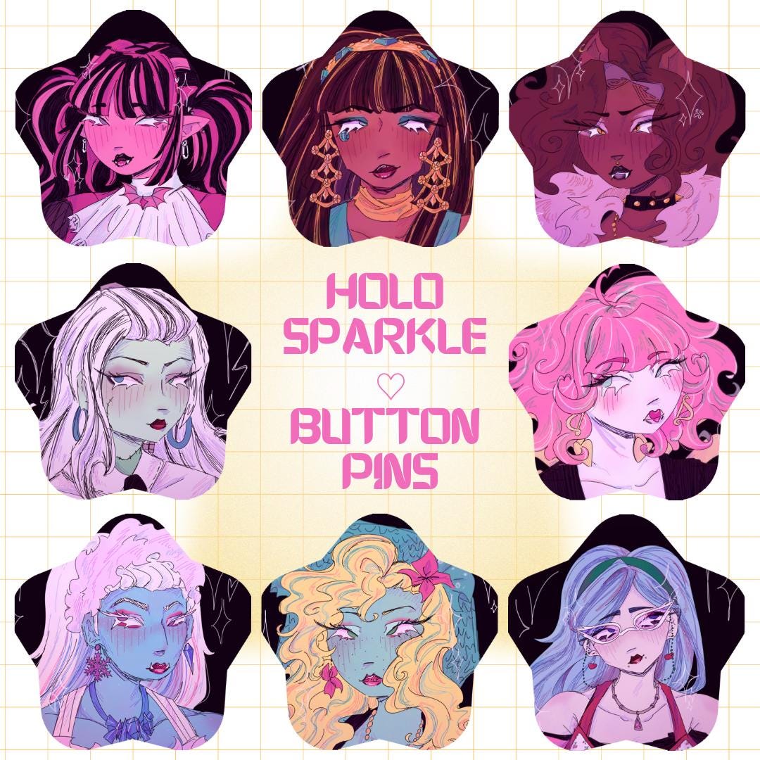 Monster Girlies Gen 1 Holo Sparkle Star Button Badge / Pin - Etsy