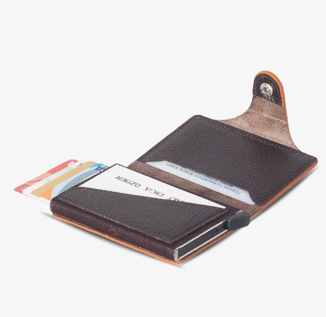 Leather Easy Card Release Mechanism Automatic Pop-up Cardholder With ...