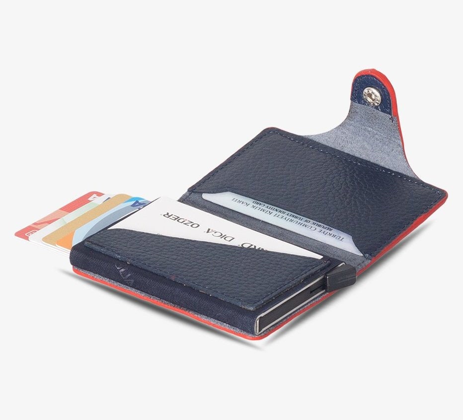 Leather Easy Card Release Mechanism Automatic Pop-up Cardholder With ...