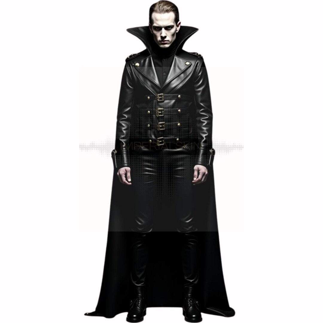 Gothic Tailored Black Leather Jacket and Cloak- Premium High Collar ...