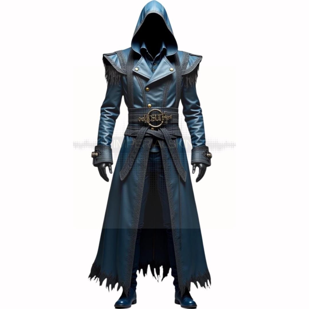 Wizard Robe Blue Hooded Leather Coat With Black Fringe - Handcrafted ...