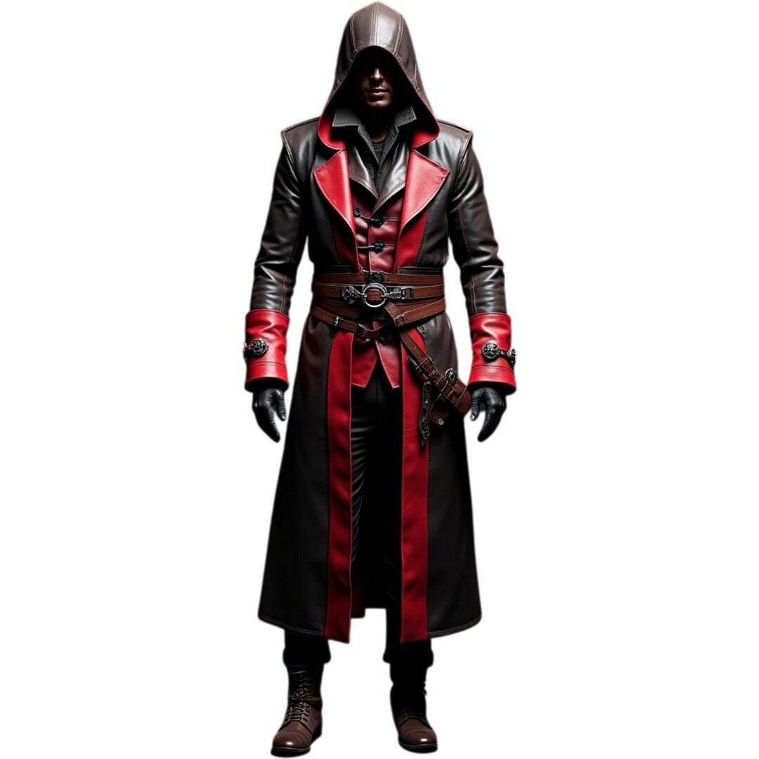 Black and Red Ninja Leather Hooded Coat - Handcrafted Leather Trench ...