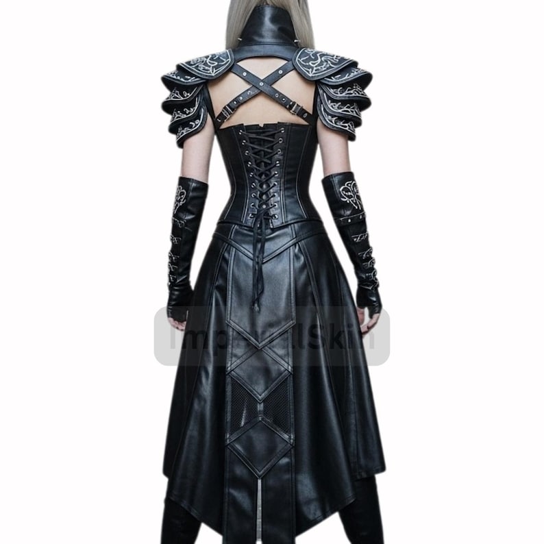Gothic Black Corset Armor Mesh Panel Buckled Leather Ensemble- Cosplay ...