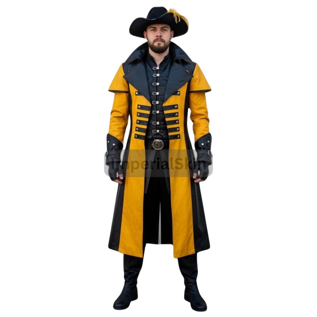 Yellow and Black Leather Fantasy Coat With Hat – Musketeer-inspired ...