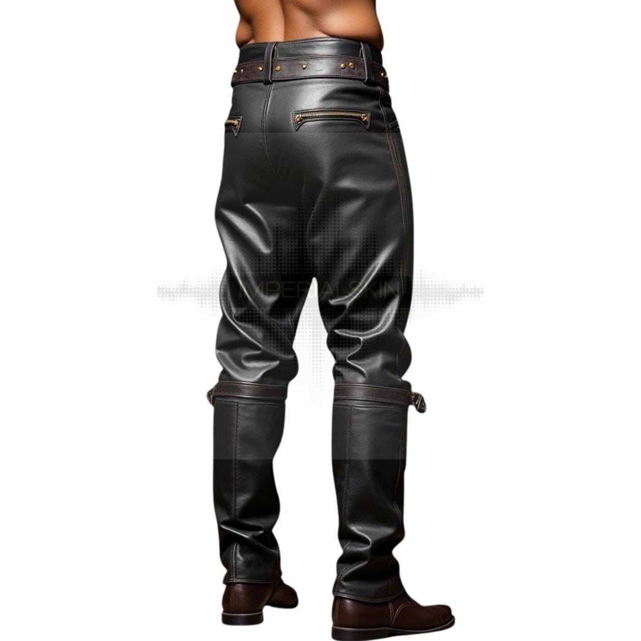 Men's Black Equestrian Leather Pants With Zipper Pockets - Handcrafted ...