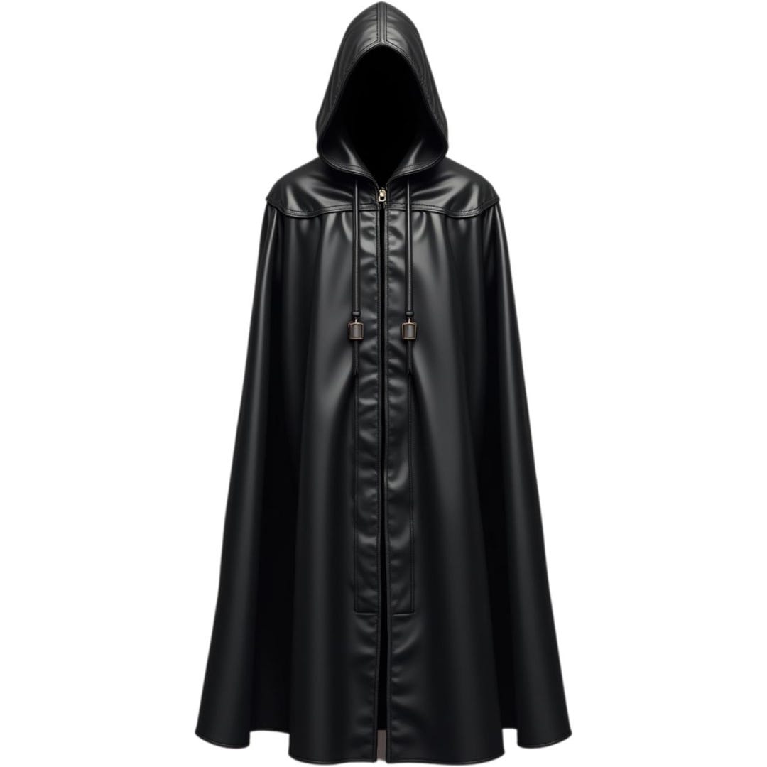 Men's Shiny Leather Hooded Cloak With Zipper – Cosplay Black Leather ...