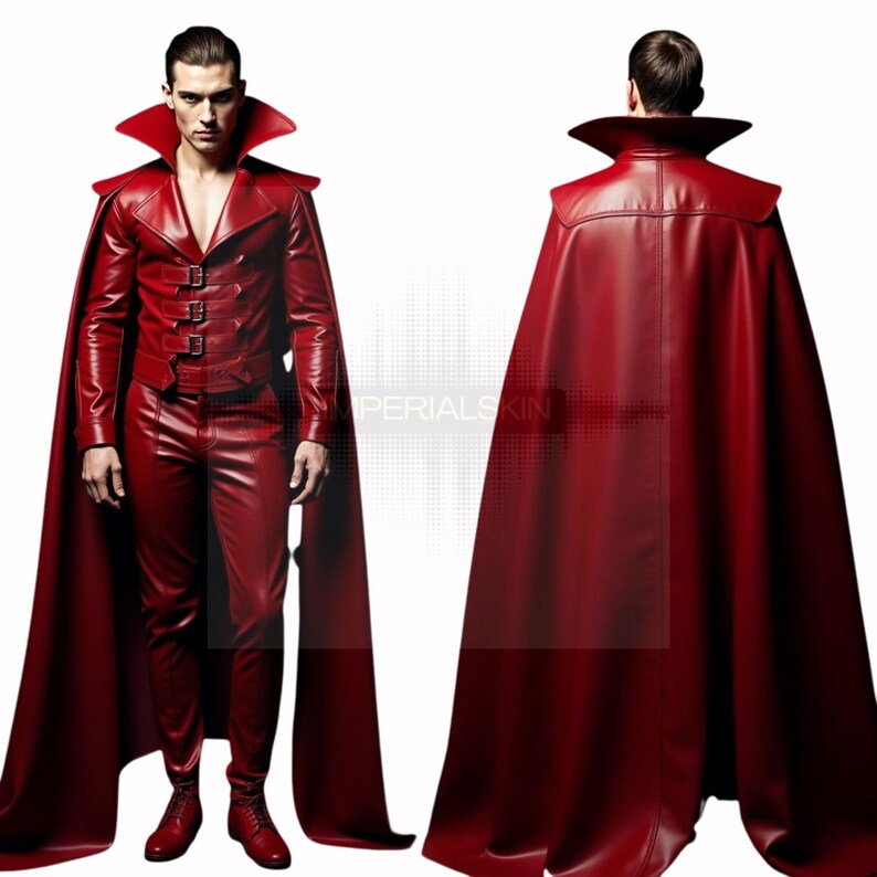 Red Leather Vampire Costume With Cloak- Stylish Red Leather Halloween ...