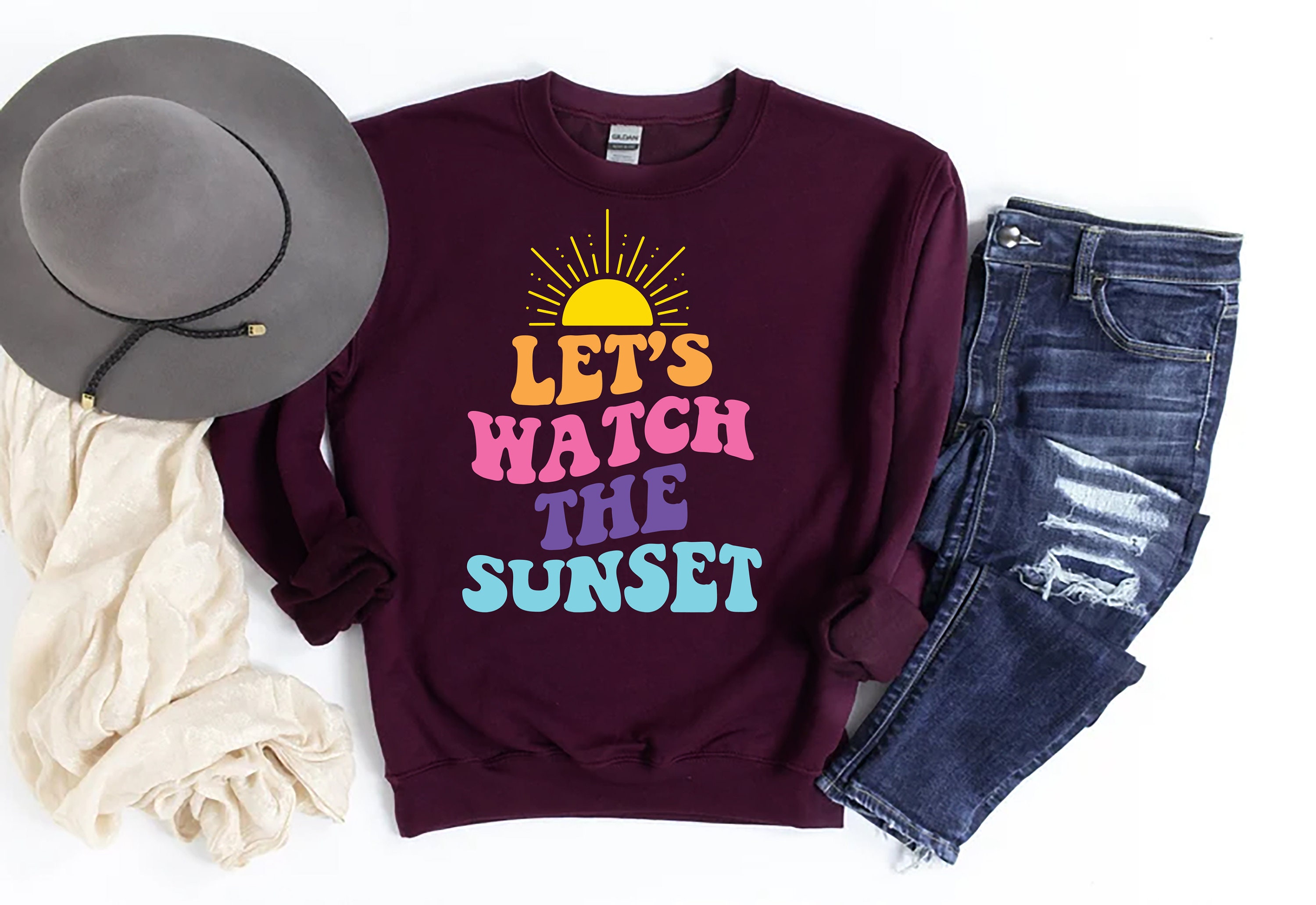 Lets Watch The Sunset Hoodie Sweatshirt Retro Beach Shirt Etsy