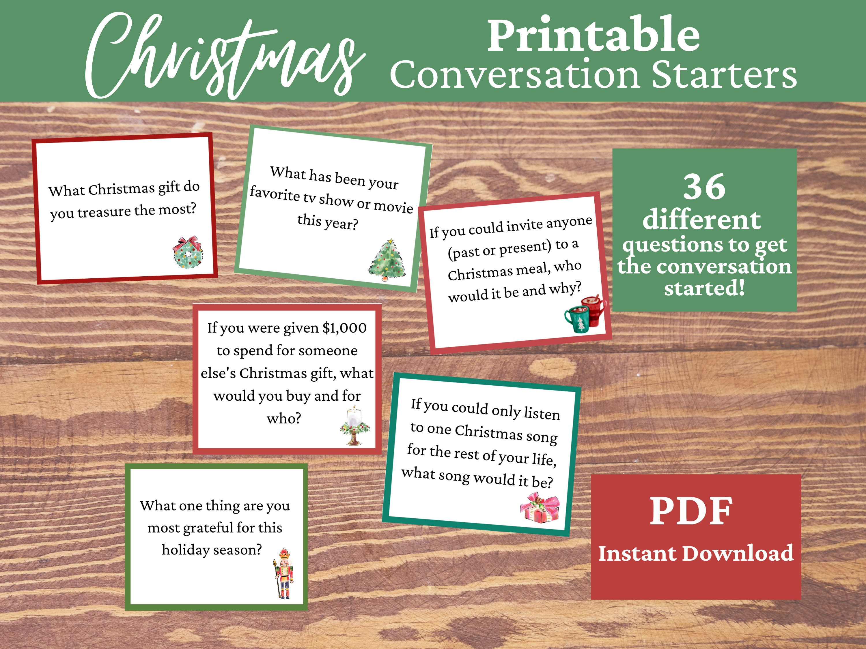 Christmas Conversation Starter Cards, Christmas Table Topic Cards ...