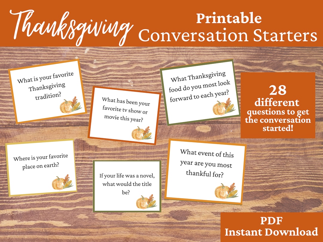 Thanksgiving Conversation Starter Cards, Thanksgiving Table Topic Cards ...