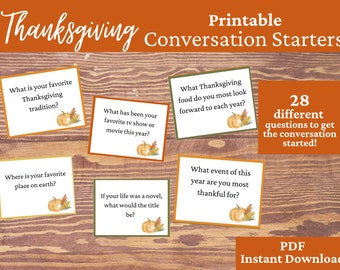Thanksgiving Conversation Starter Cards, Thanksgiving Table Topic Cards ...