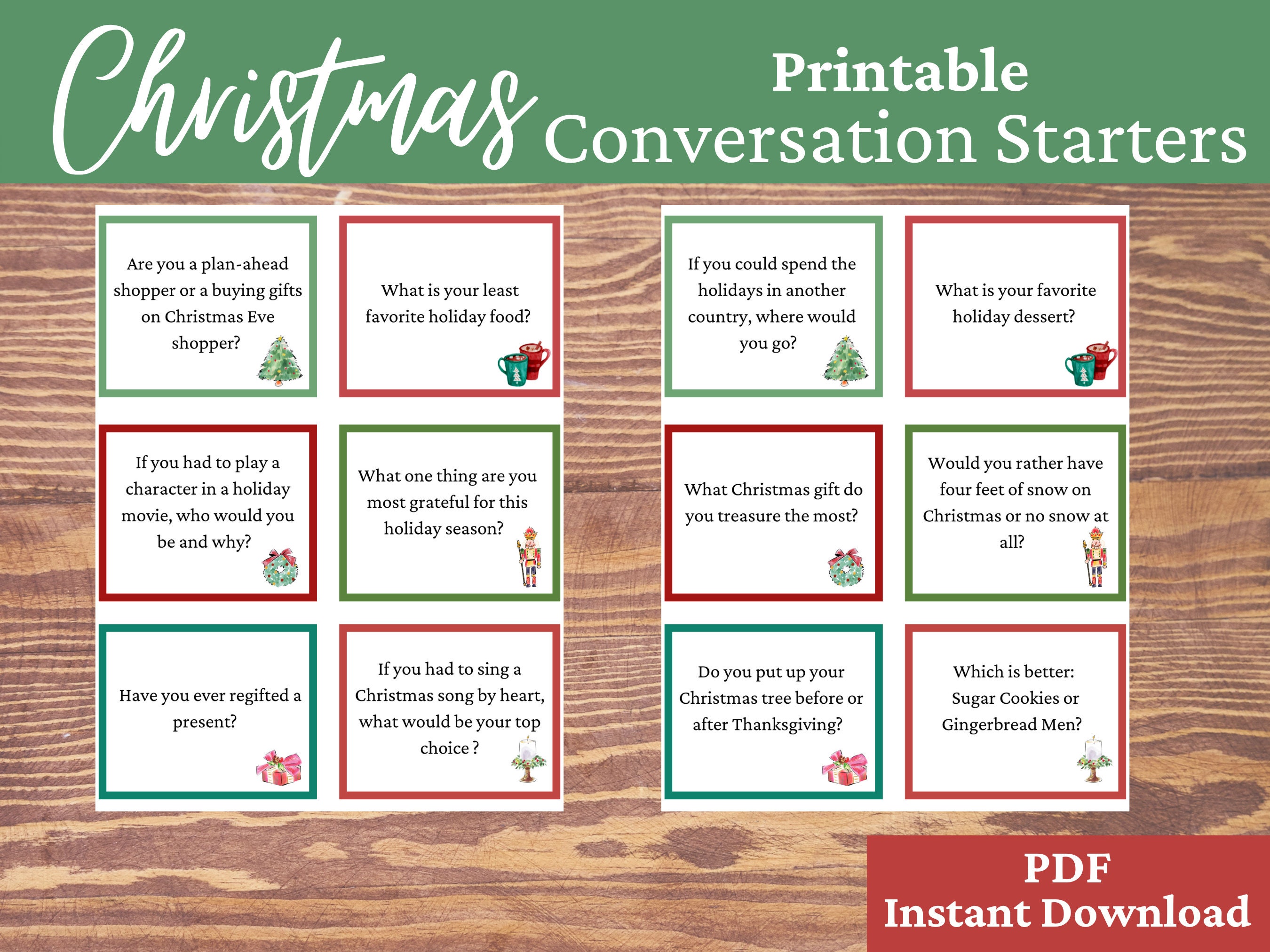 Christmas Conversation Starter Cards, Christmas Table Topic Cards ...