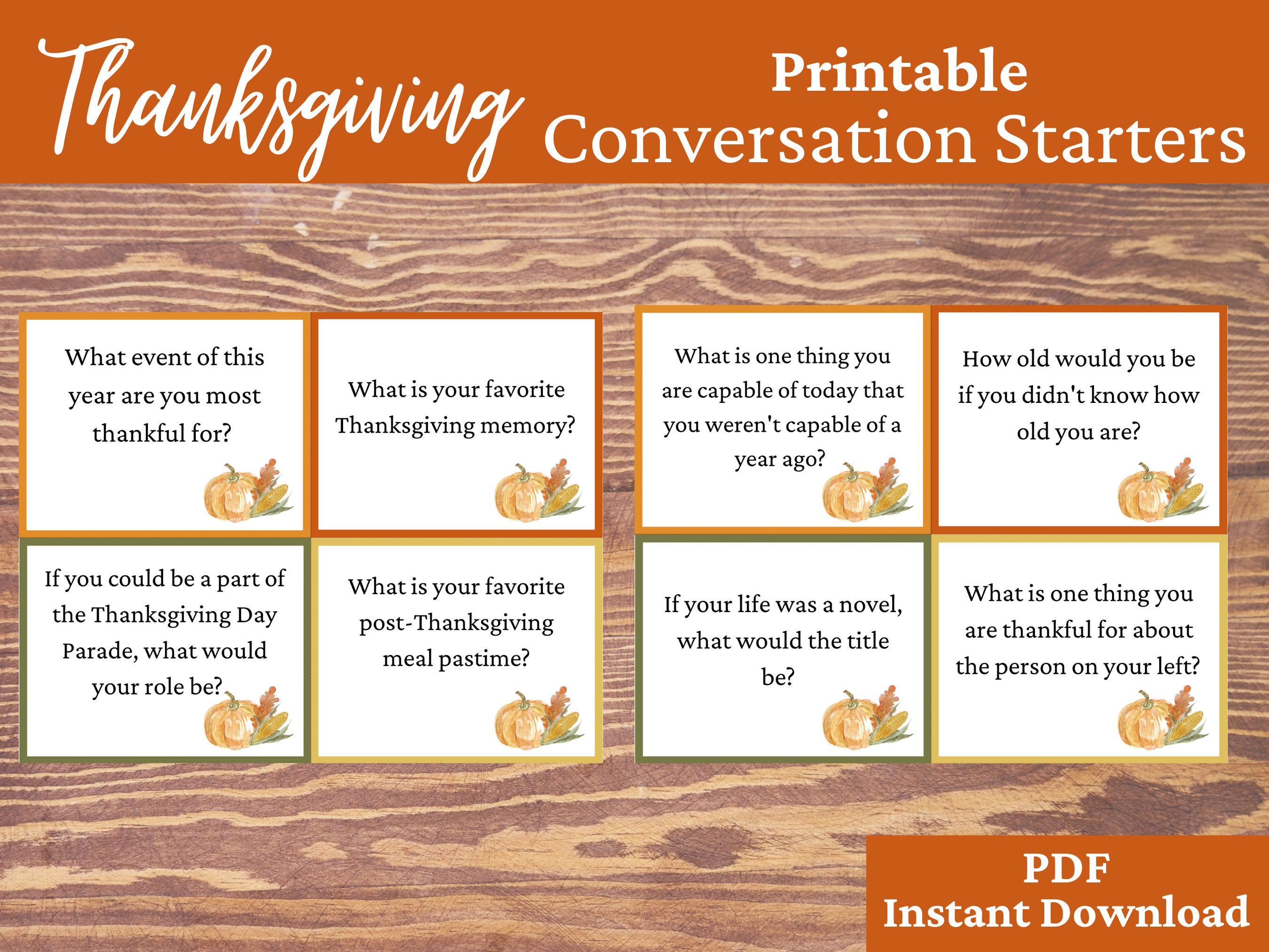 Thanksgiving Conversation Starter Cards, Thanksgiving Table Topic Cards ...