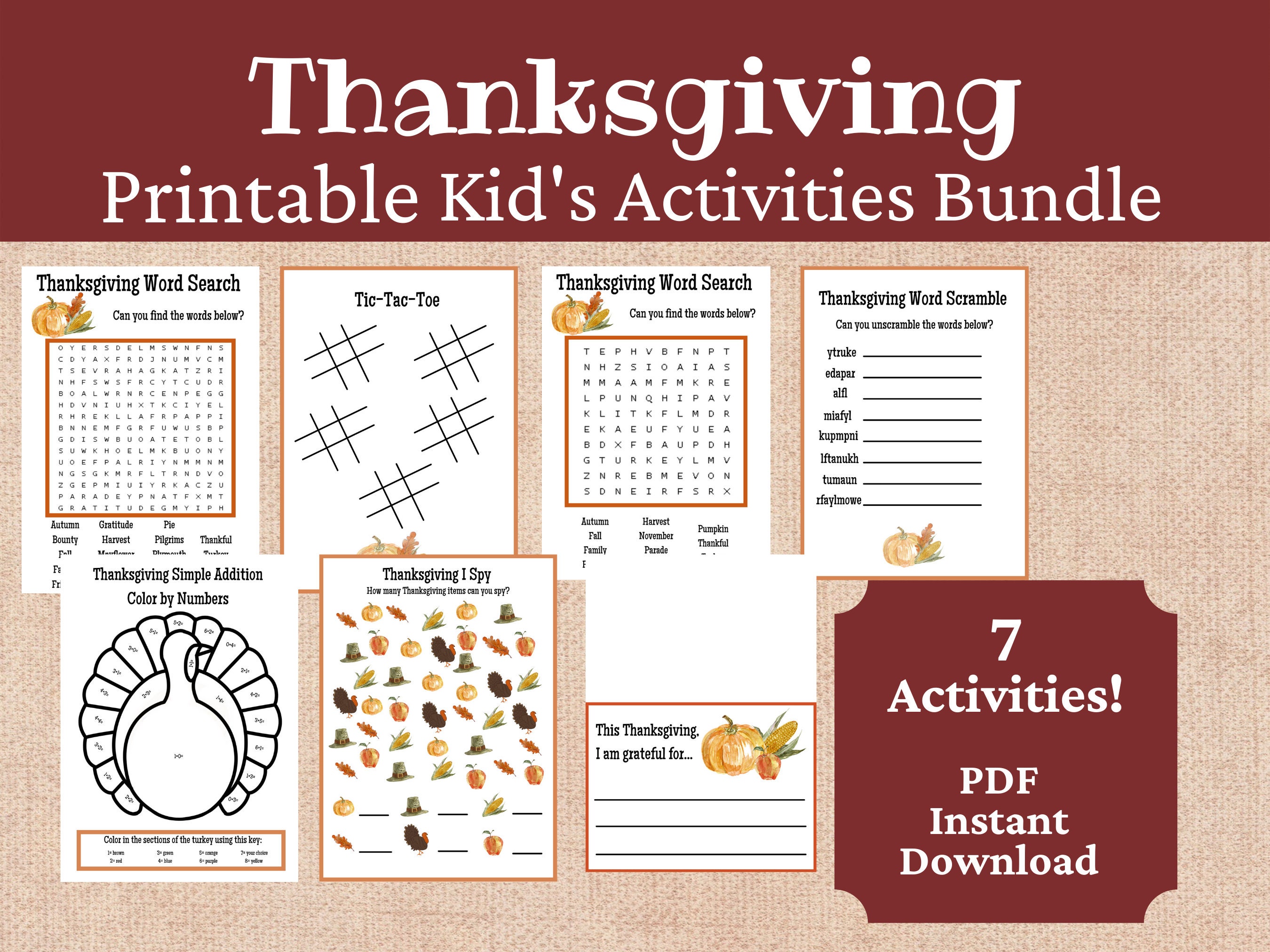 Printable Thanksgiving Activity Bundle Printable Thanksgiving | Etsy