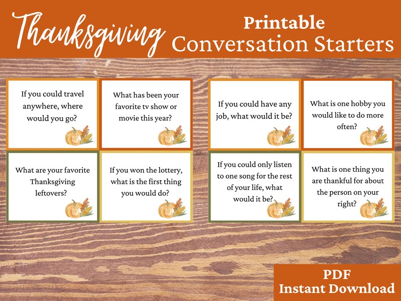 Thanksgiving Conversation Starter Cards, Thanksgiving Table Topic Cards ...